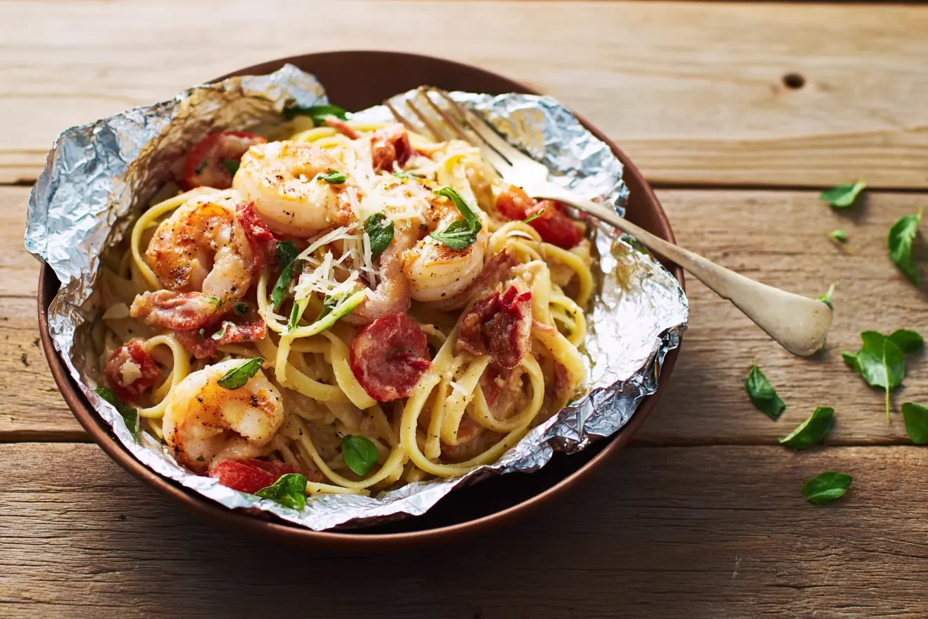 Easy Foil-Packet Shrimp Pasta Recipe – Step-by-Step to a Creamy Dinner ...