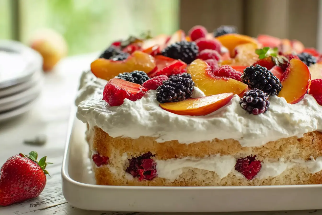 Summer Cake with Fruit and Cream for Hot Days